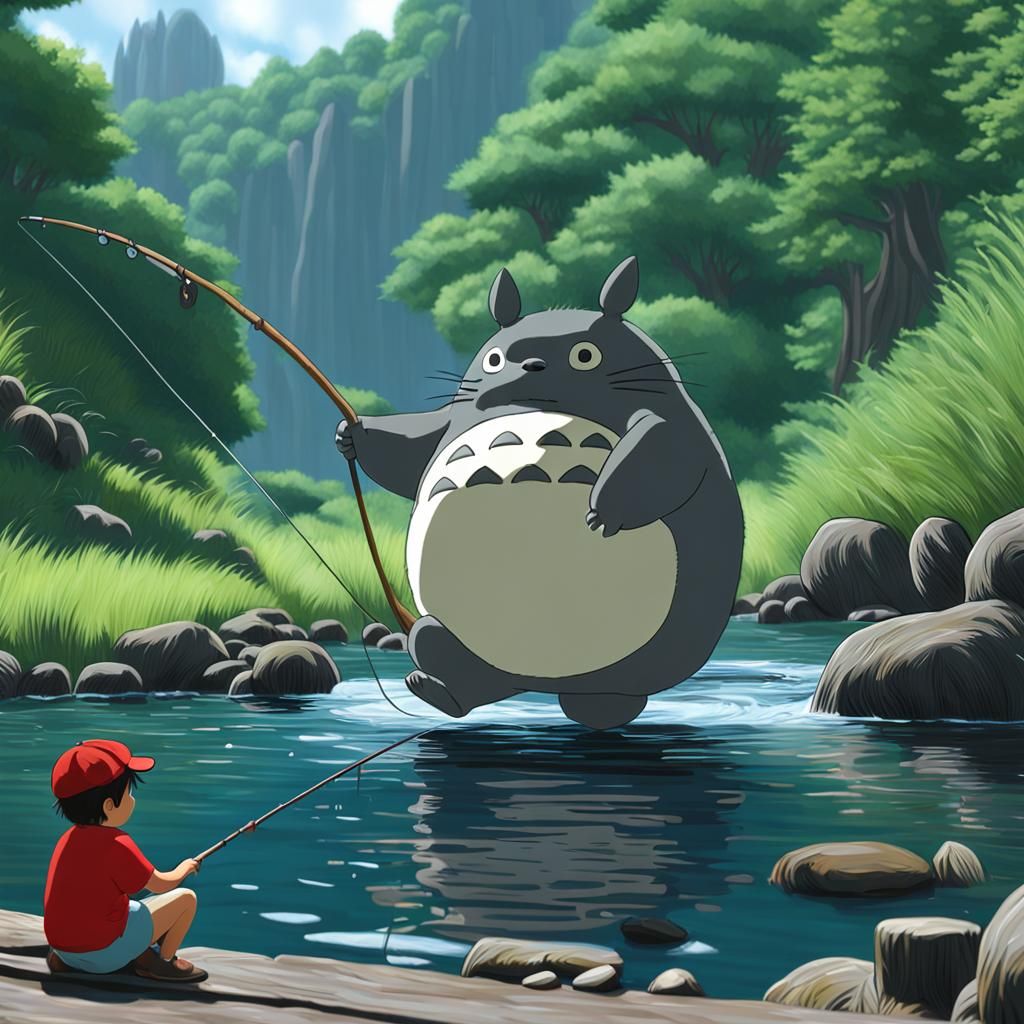 Totoro at fishing - AI Generated Artwork - NightCafe Creator