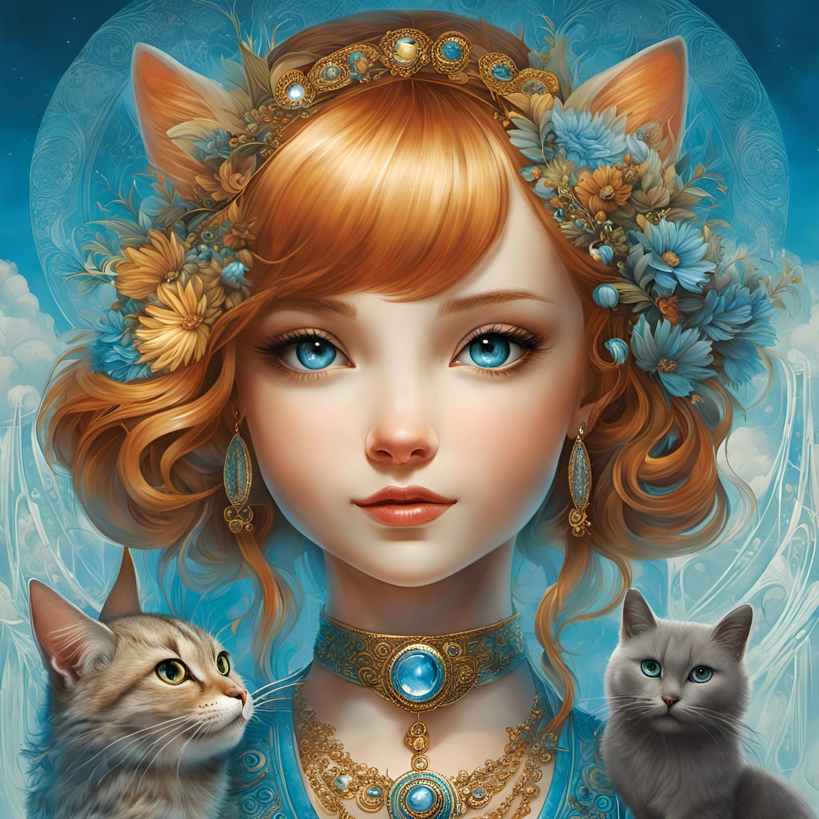 Dana with her cats Daisy&Cleo - AI Generated Artwork - NightCafe Creator