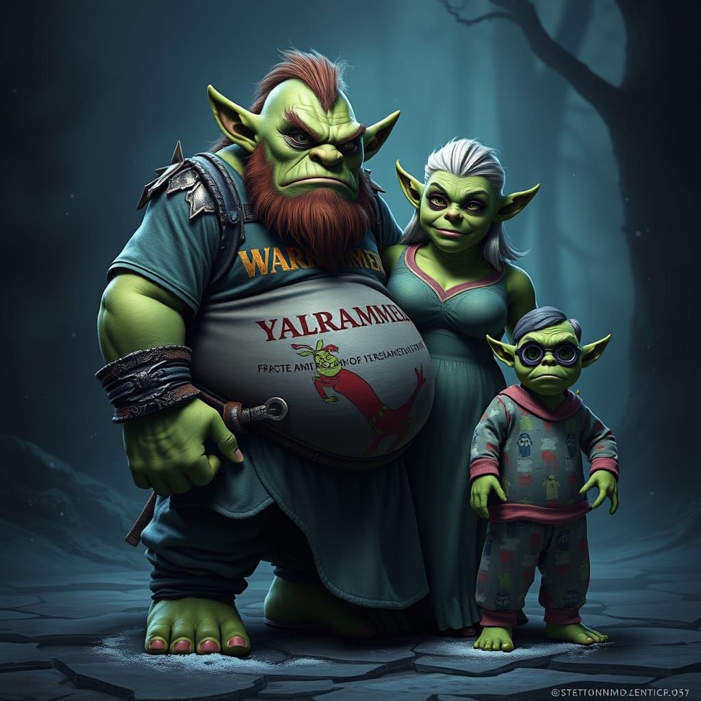 Fantastical Ogre Family in Detailed Matte Painting - AI Art