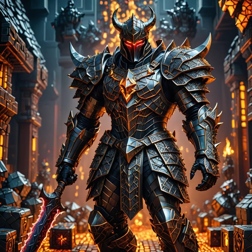 A fearsome and powerful image of demon knight figure composed entirely ...