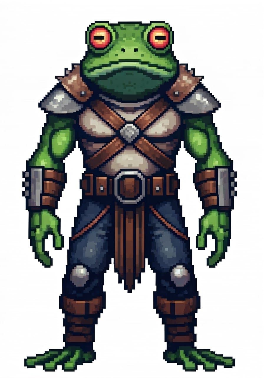 Cyberpunk Cyborg Barbarian Frog-Man Pixel Art - AI Art