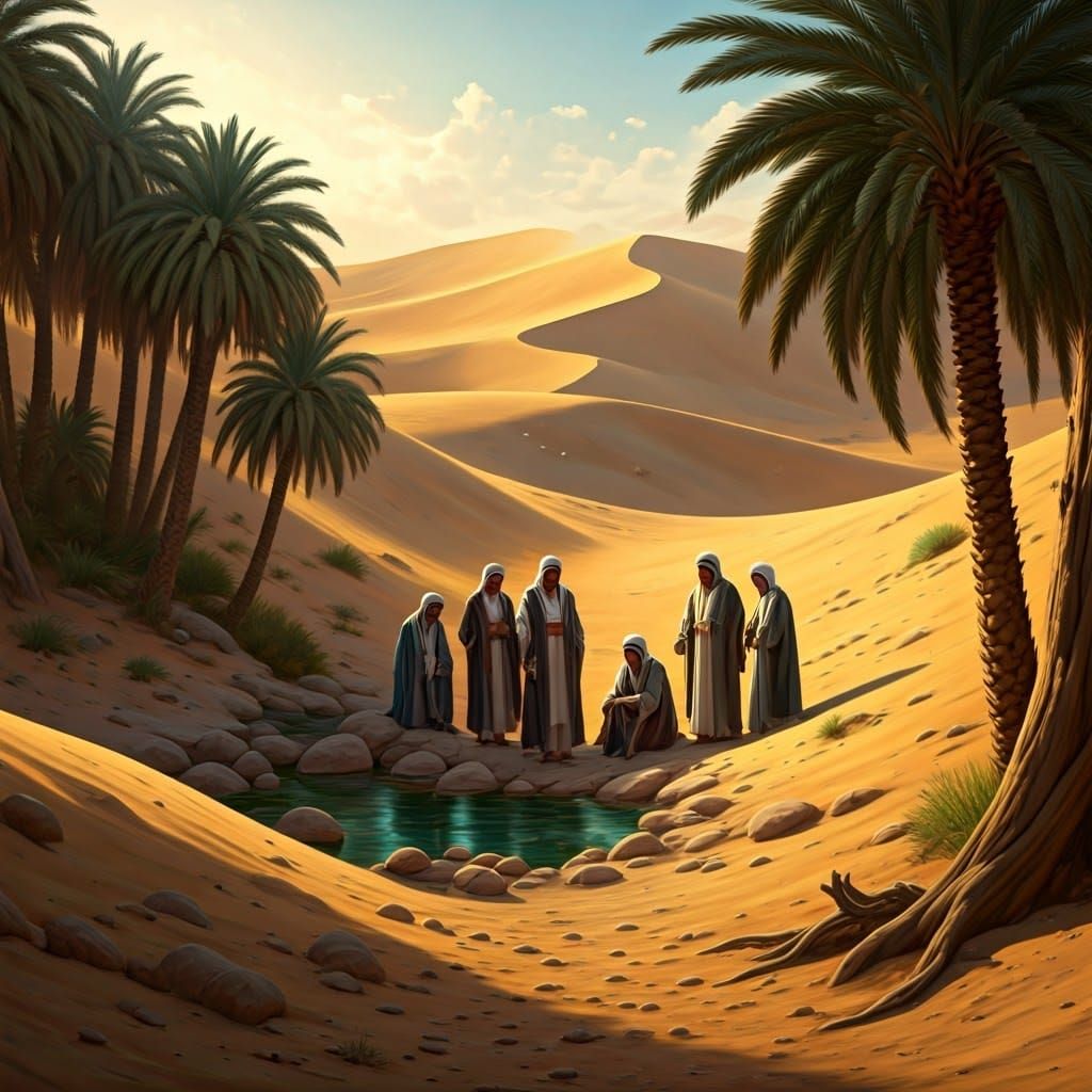 Israelites Find Refuge at the Lush Oasis of Elim - AI Art
