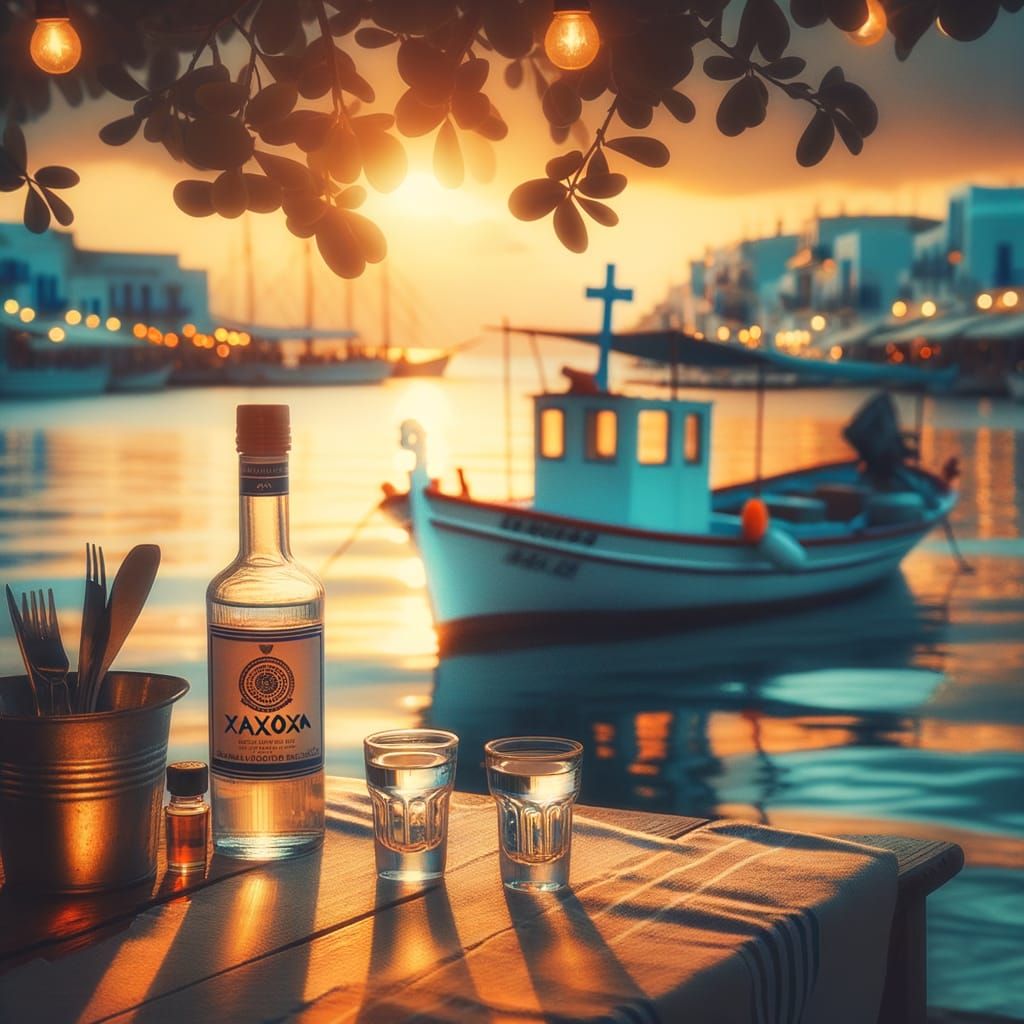Greek taverna - Greek Taverna Sunset Scene in Professional P...