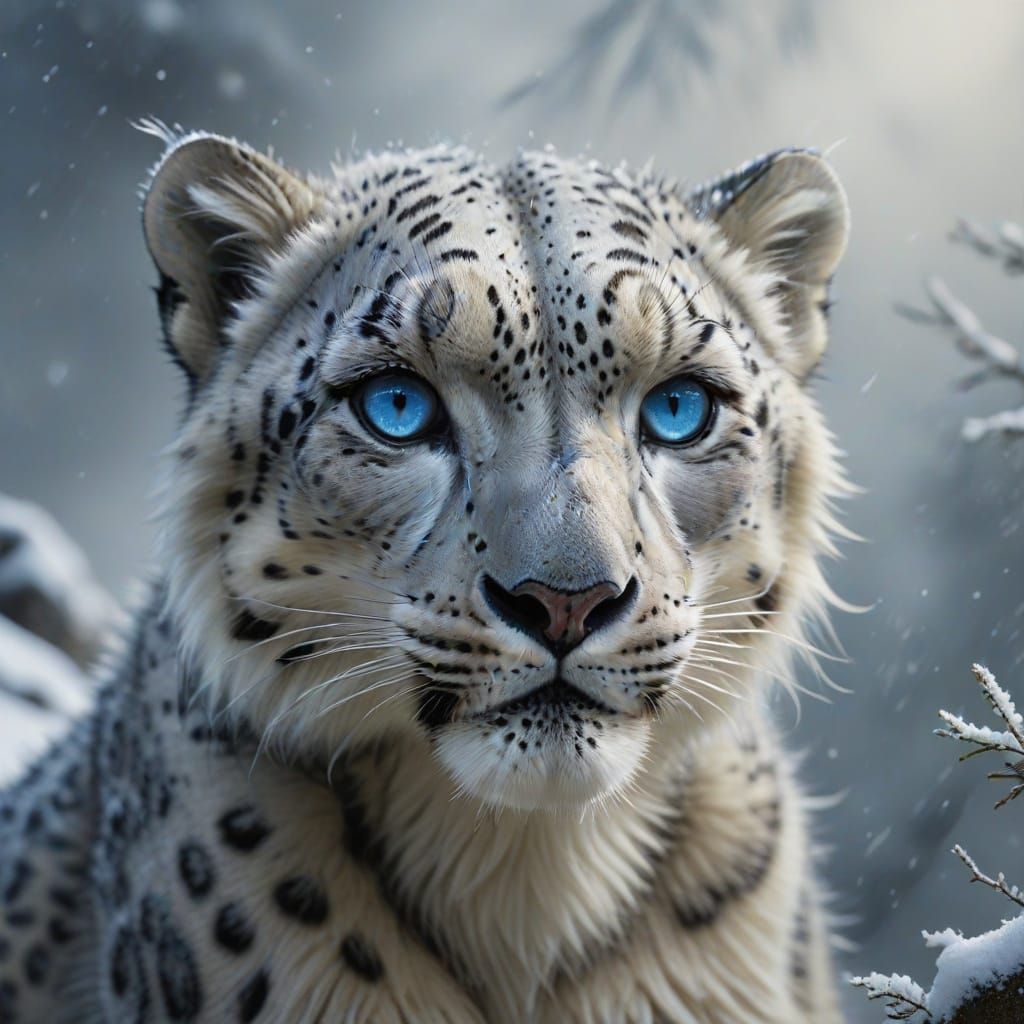 Realistic Snow Leopard Portrait with Robotic Eyes ... - AI Art