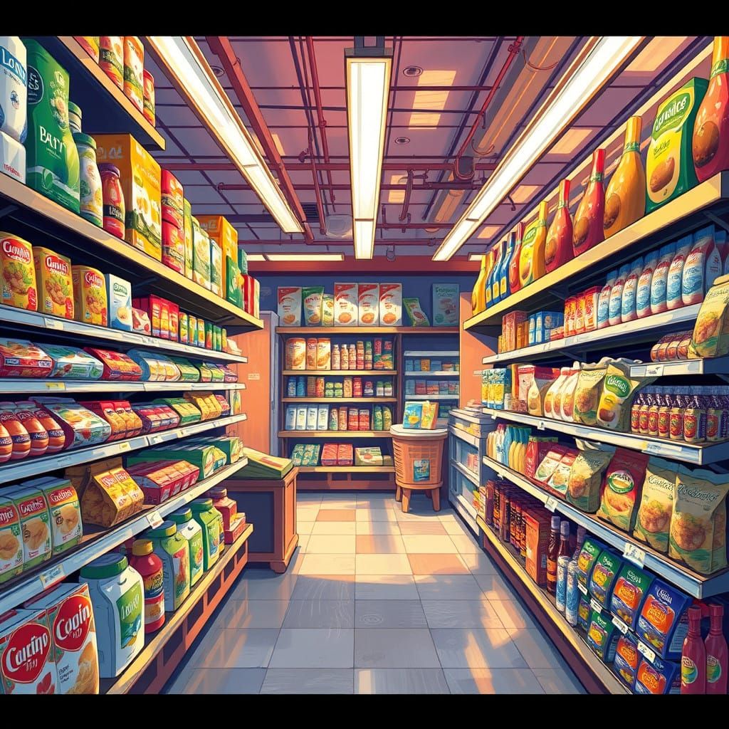 Vibrant Anime-Inspired Grocery Store Scene - AI Art