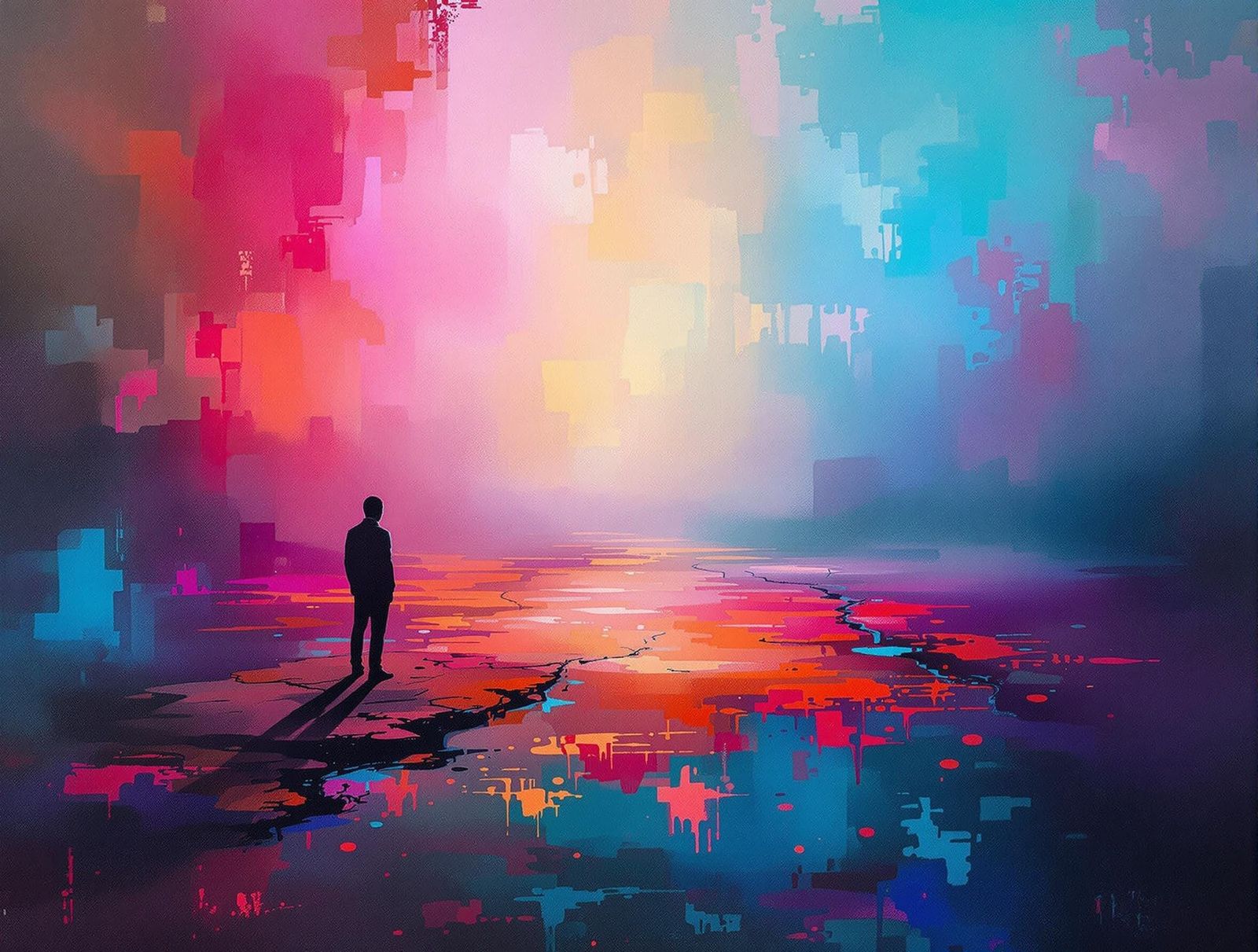 Path to the Unknown - Surreal Dreamscape in Vibrant, Bleedin...