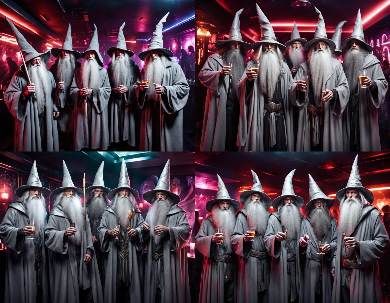 a group of grey wizards in a nightclub - AI Generated Artwork ...