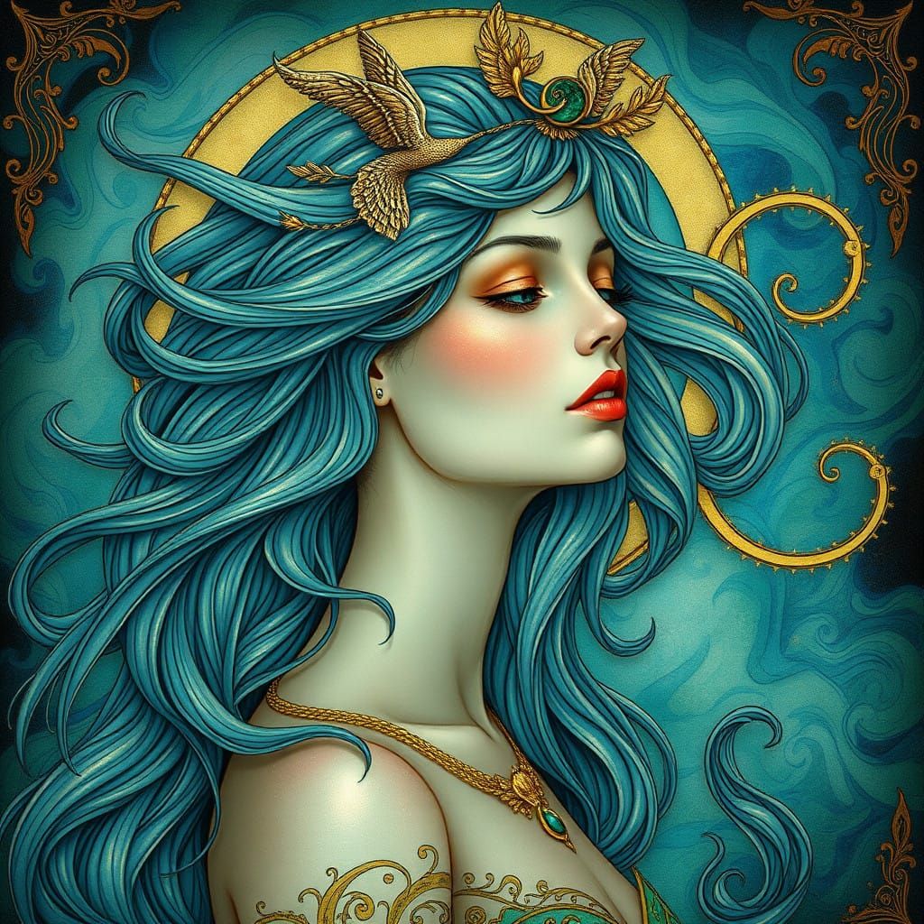 Ethereal Art Nouveau Siren Portrait - AI Art