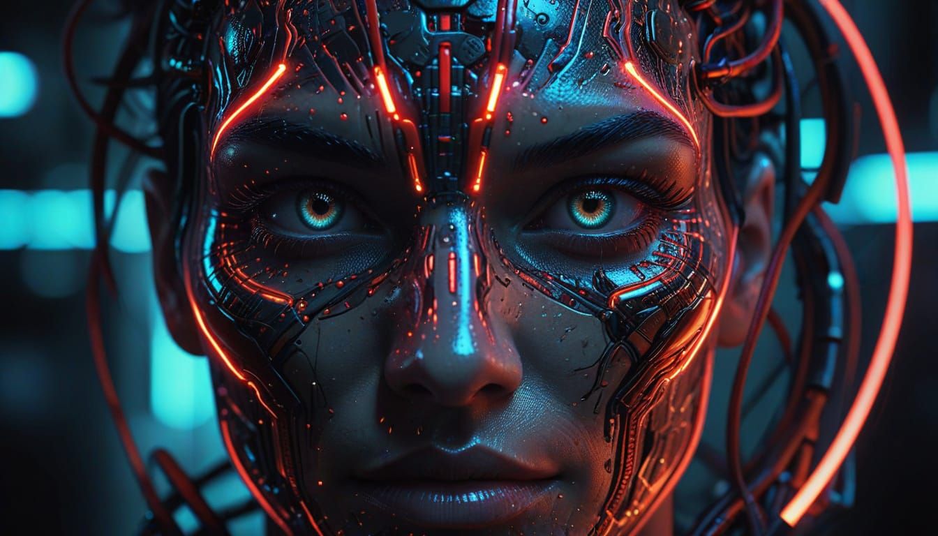 creepy cyborg eyes ultra futuristic circuit board, black with streaks ...