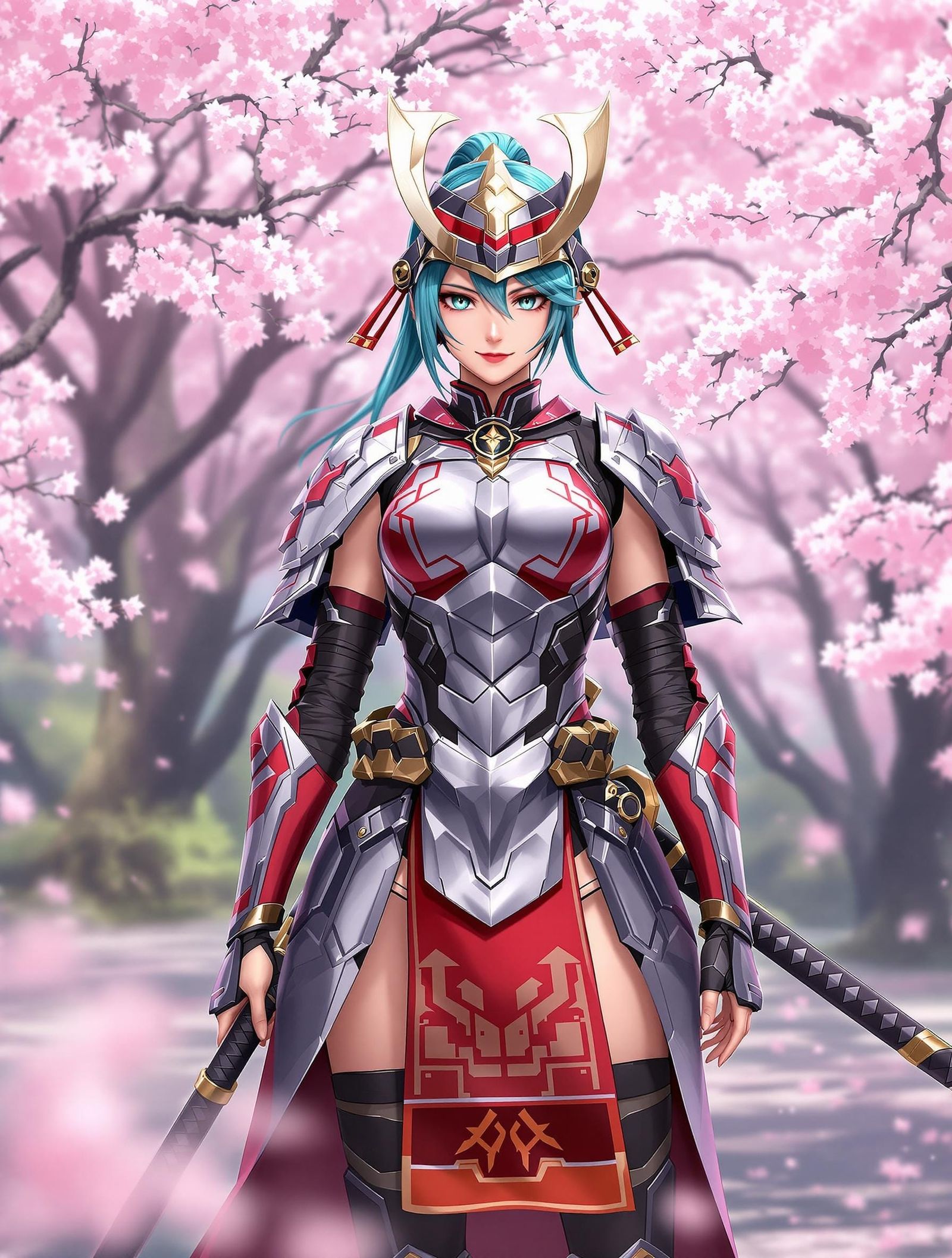 Surreal Samurai Goddess in Cherry Blossom Landscap... - AI Art