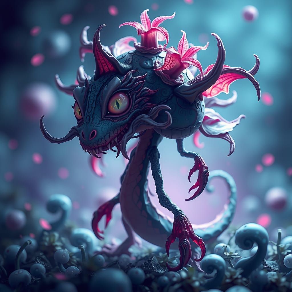 Indigo Berry Monster Foo - Indigo Dream Creature in Whimsica...