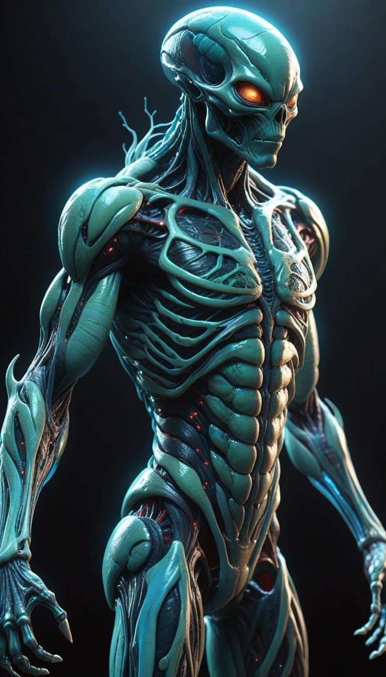 Glowing Humanoid Mutant in Hyper-Realistic Cinemat... - AI Art