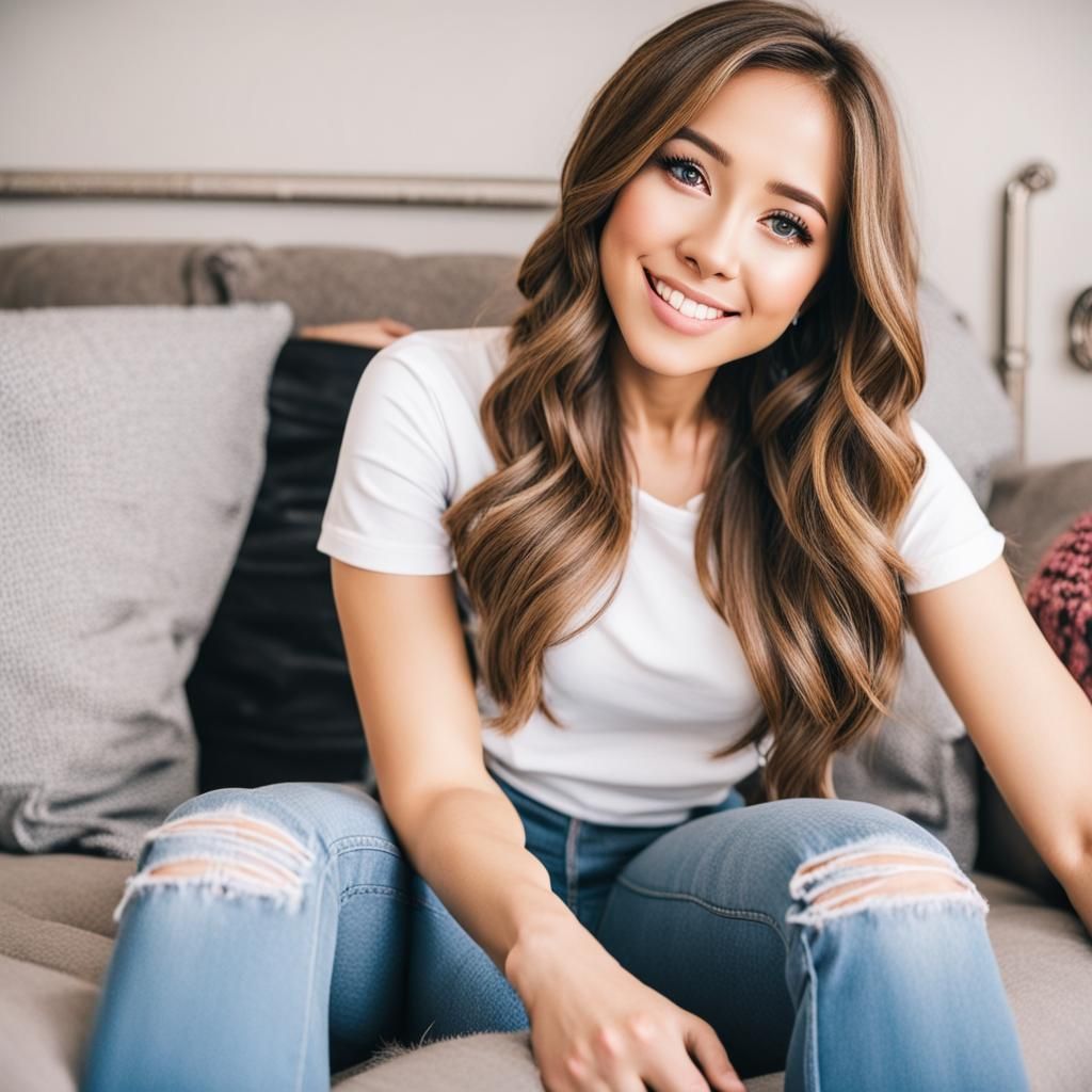 Pokimane in unzipped jeans and T-shirt - AI Generated Artwork ...