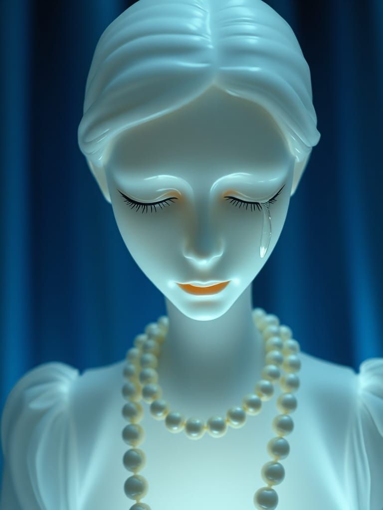 sad milk glass lady - Glowing Milk Glass Siren in Tears