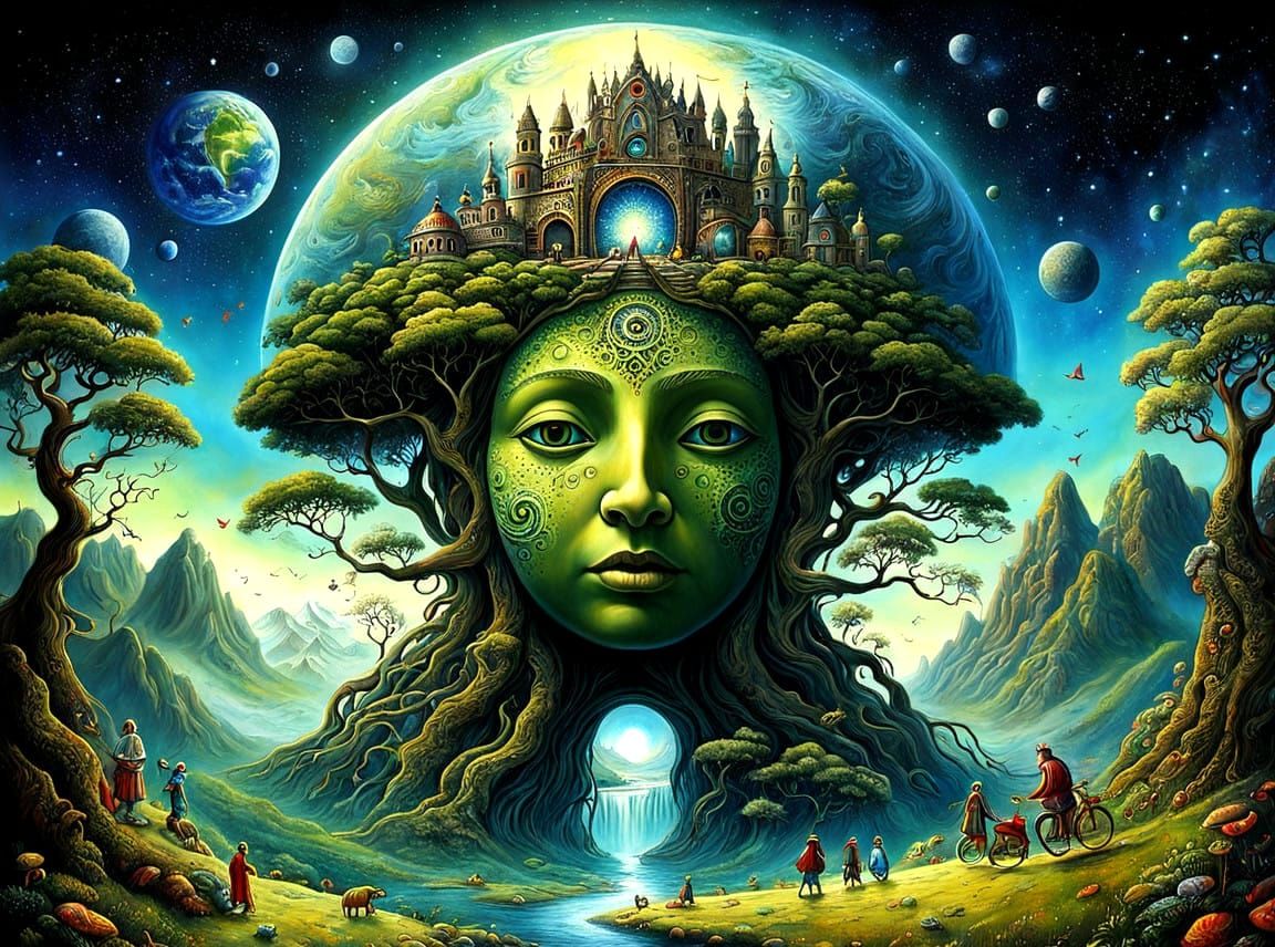 Cosmic Birth of Gaia in Vibrant Metaphysical Style - AI Art