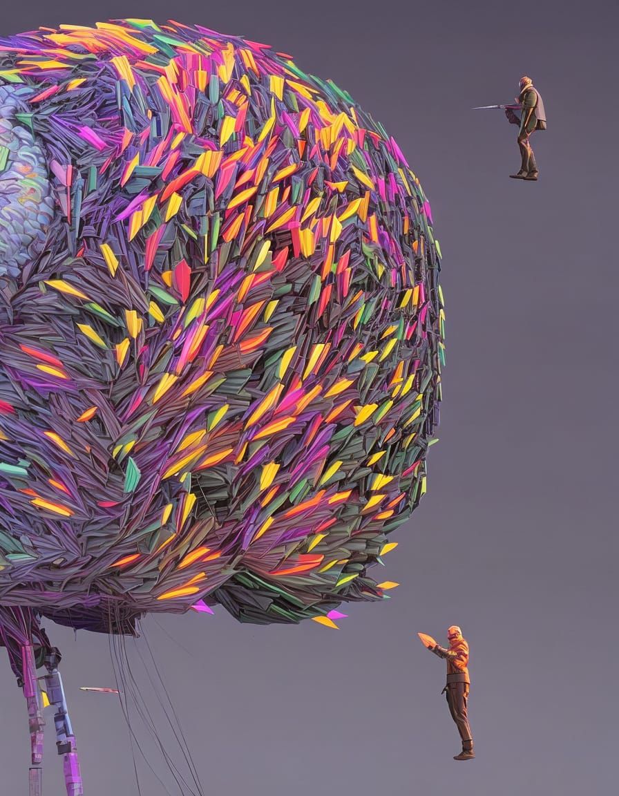 man composed of computers eating the brain of normally dressed man ...