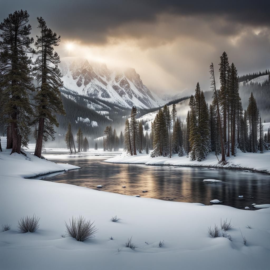 Yellowstone in Winter - AI Generated Artwork - NightCafe Creator