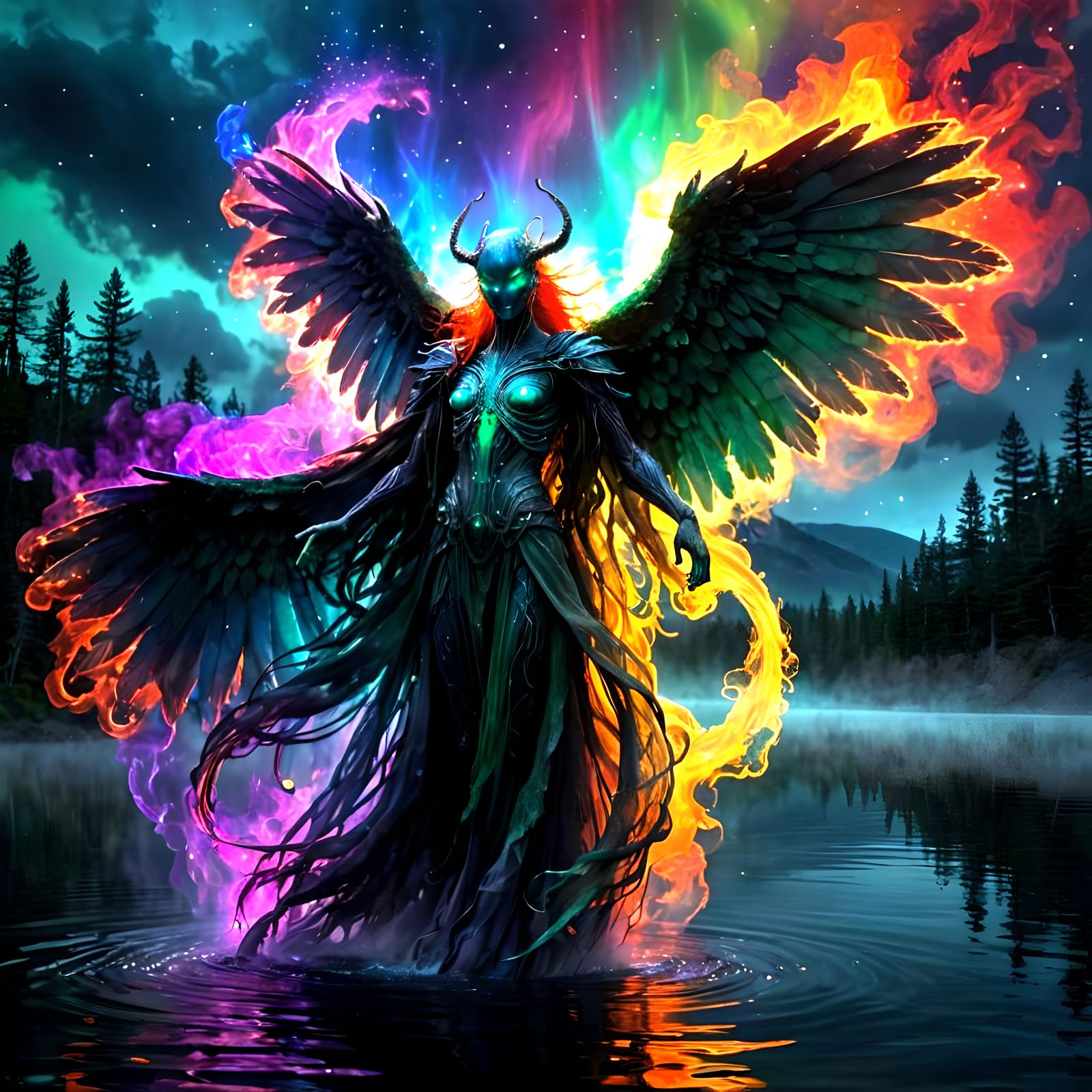 , emerging from a thick translucent black cloud evaporating off int ...