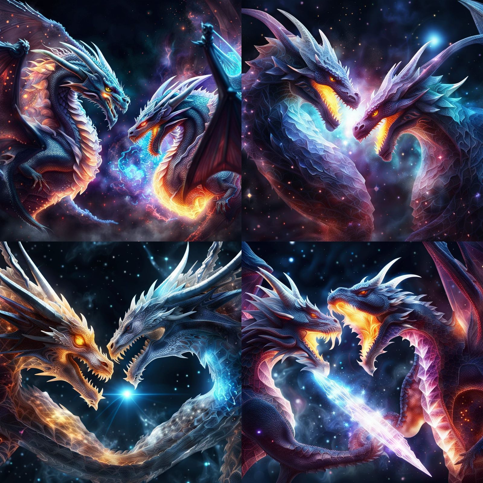 Two crystal dragons fighting in space - AI Generated Artwork ...
