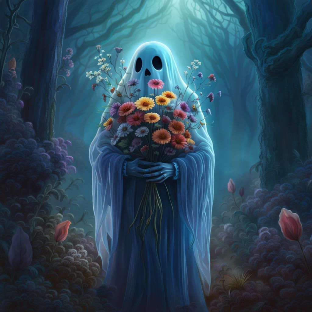 Ghost with Flowers - AI Generated Artwork - NightCafe Creator