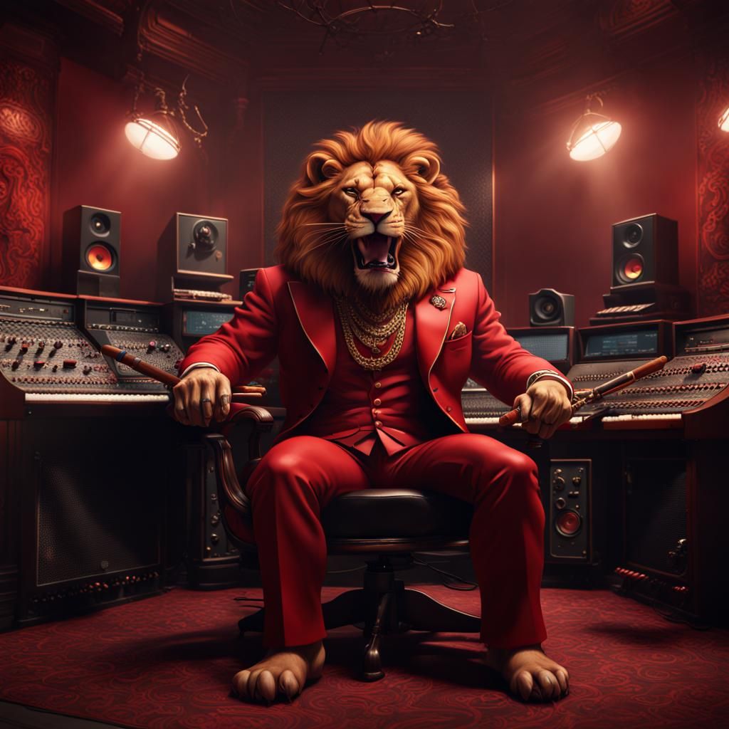 Red Roaring Lion sitting in a recording studio with a cigar in hand ...