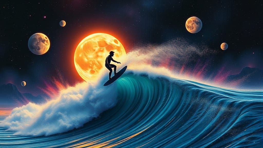 Cosmic Surfer Rides Iridescent Waves of Stardust - AI Art