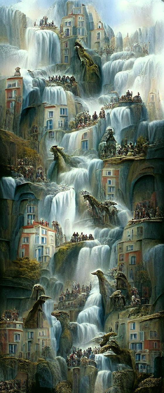 Dinotopia Waterfall City - AI Generated Artwork - NightCafe Creator