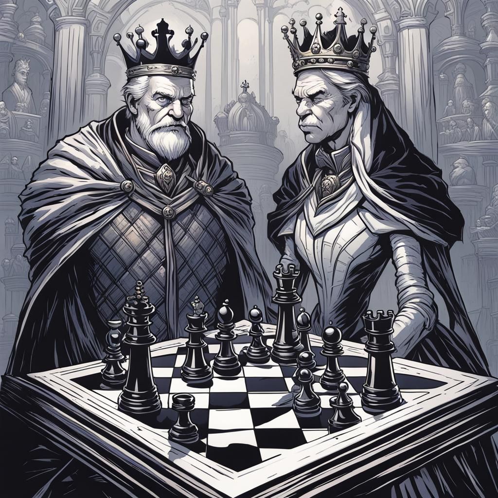Anthropomorphic chess white king and black queen - AI Generated Artwork ...