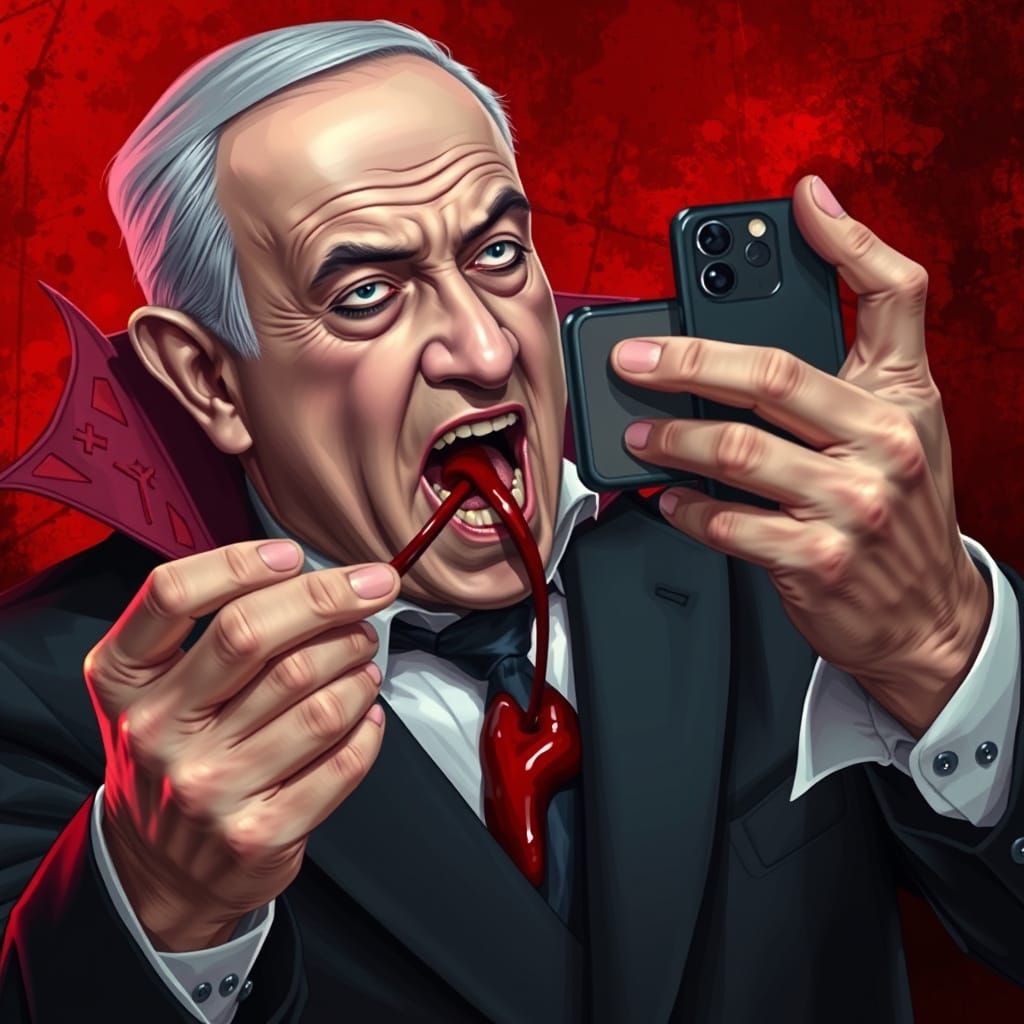Netanyahu as a terrific vampire, sucking the blood of Palestinian ...