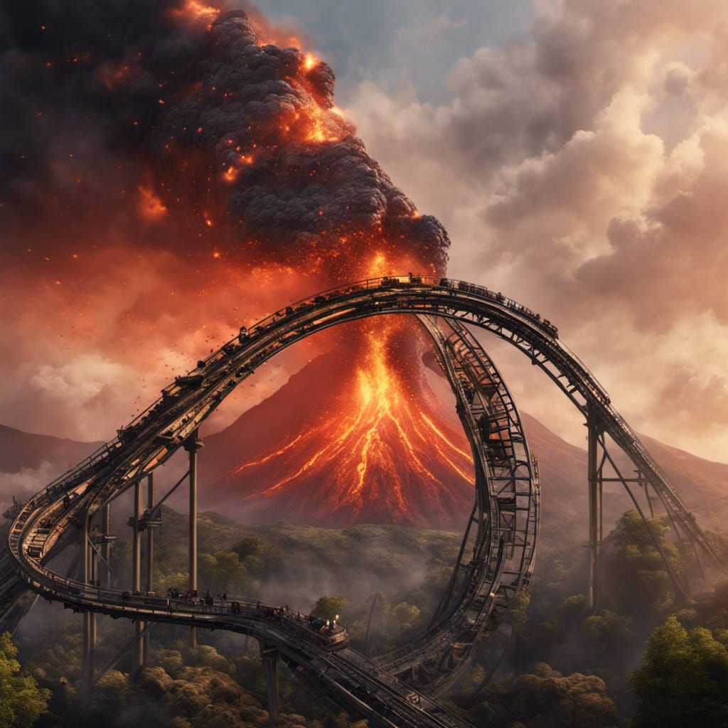 roller coaster near erupting volcano 8k - AI Generated Artwork ...