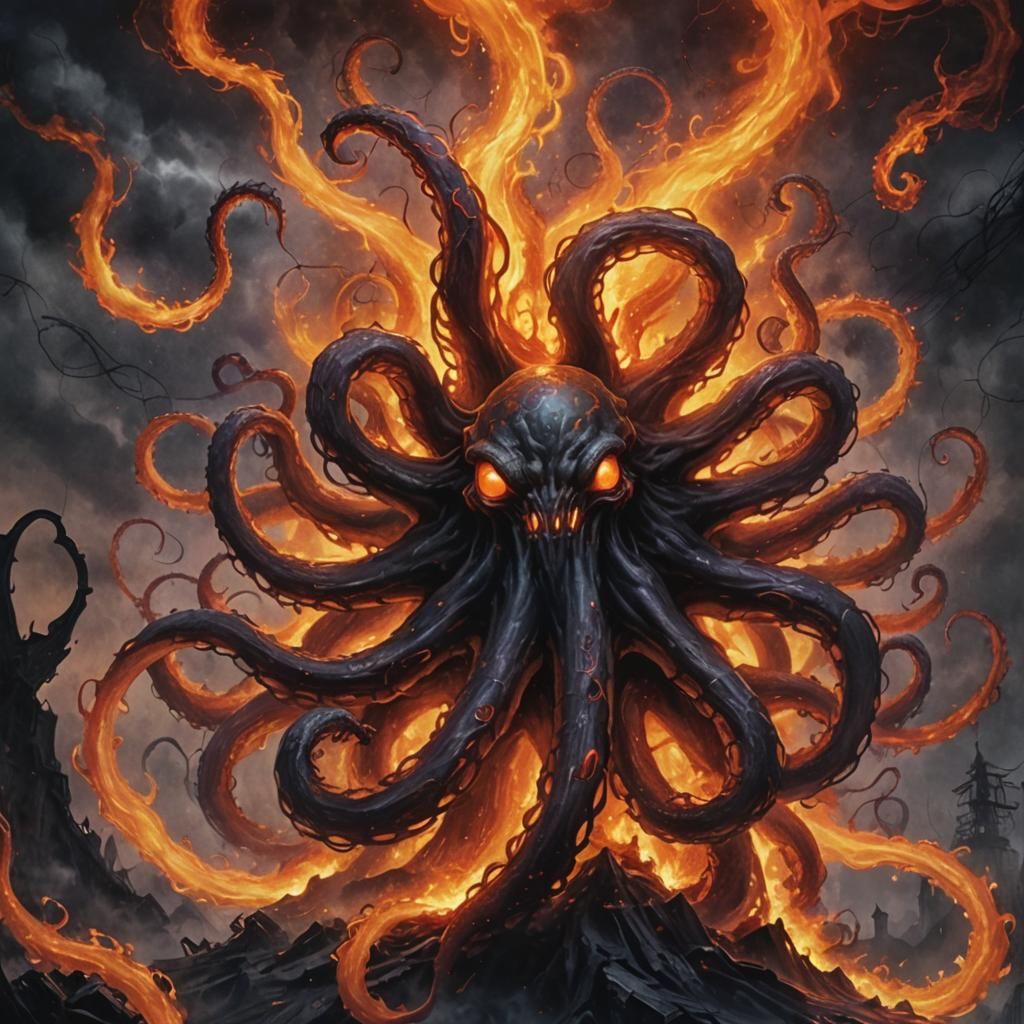 Scary octopus-like monster emerging from the sun - AI Generated Artwork ...