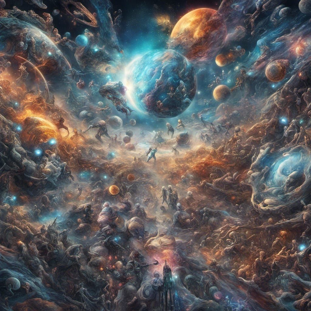 a dynamic sci-fi wallpaper/profile picture depicting a multiverse in ...