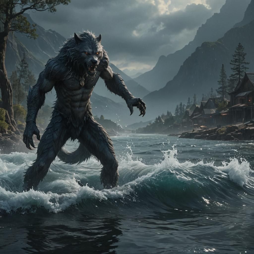 Werewolf Water bender - AI Generated Artwork - NightCafe Creator