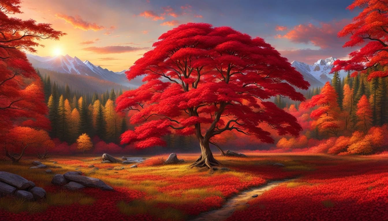 Scarlet Maple tree in a Small Clearing - AI Generated Artwork ...