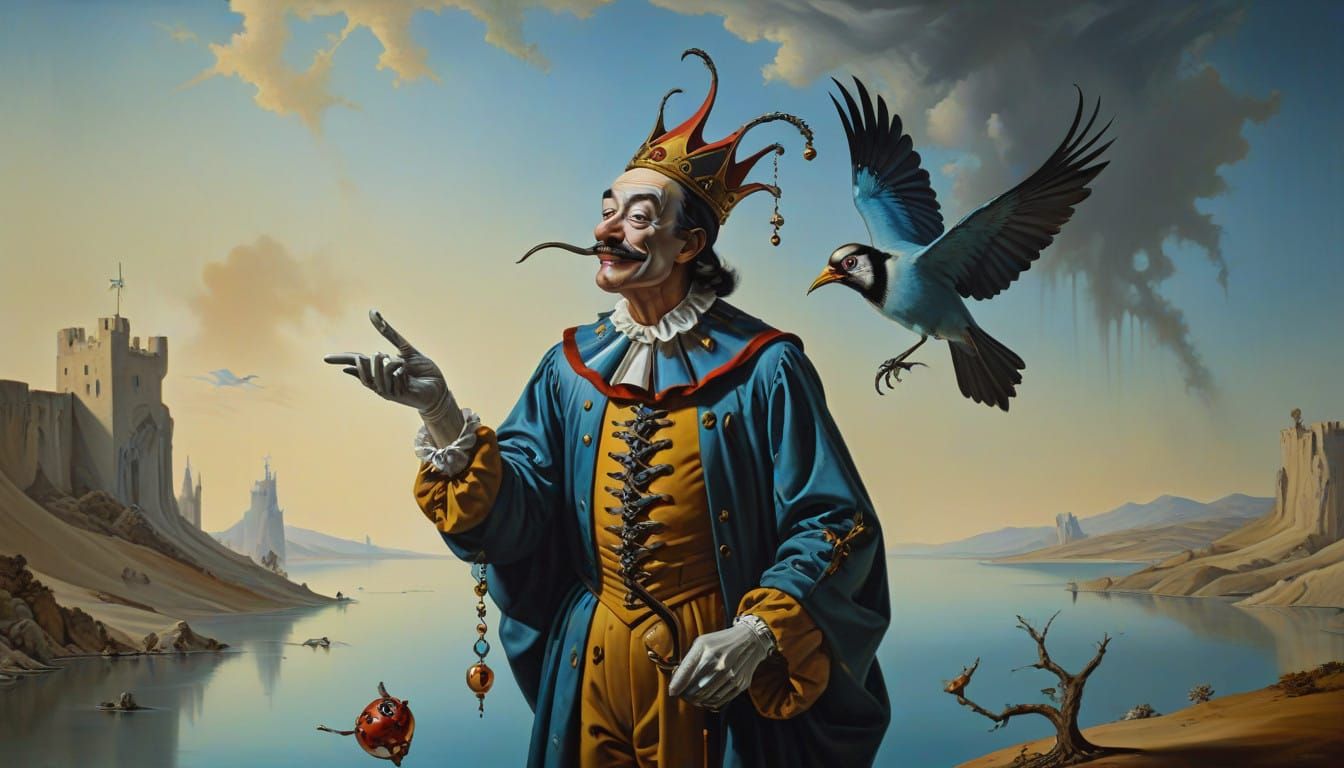 Surreal Jester Merges with Melting Bird in Dreamli... - AI Art