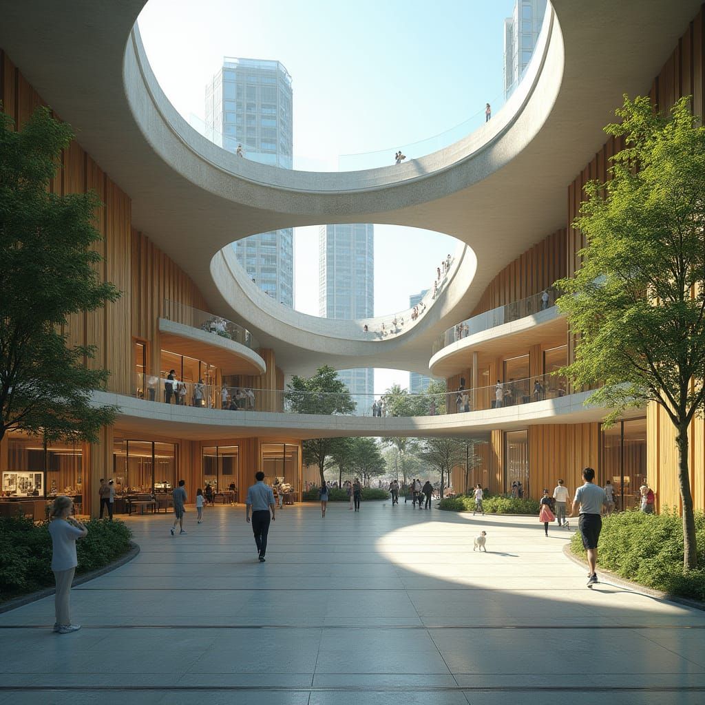 Futuristic Eco-Tech Hub with Curved Concrete Roof ... - AI Art