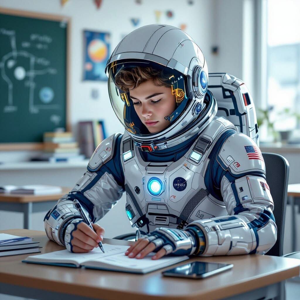 Futuristic student - Teenage Astronaut Studying in Futuristi...