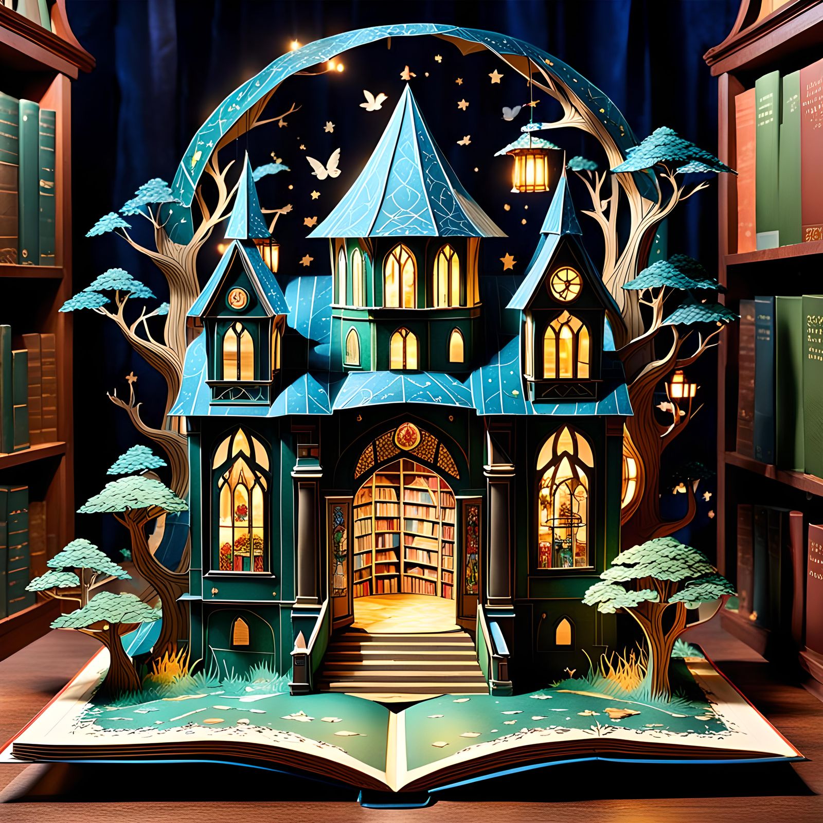 Fantastical Library Pop-up - AI Generated Artwork - NightCafe Creator