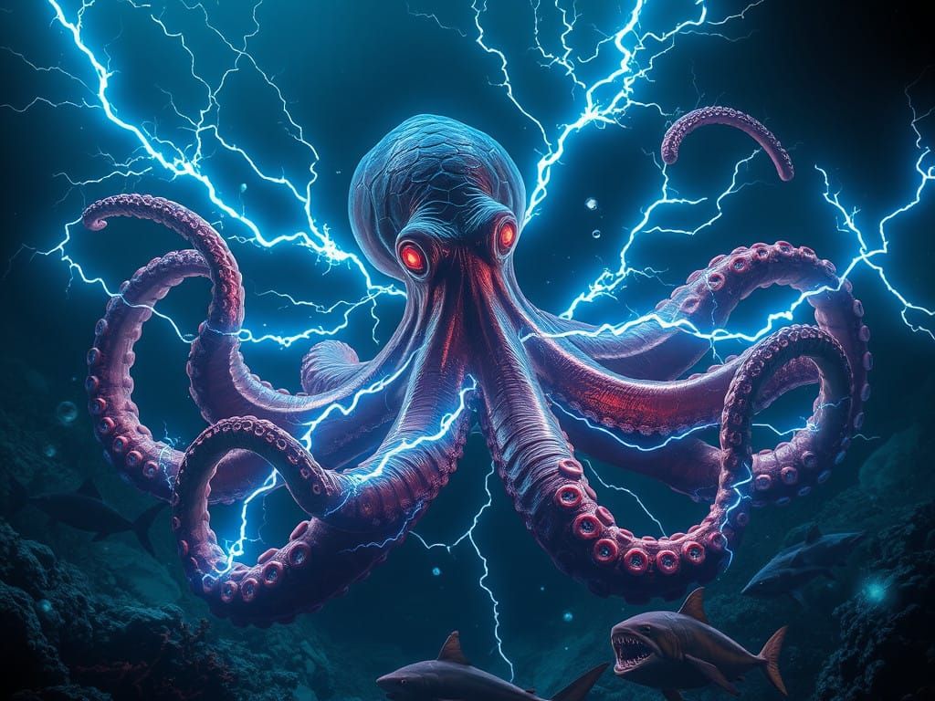 Octopus Unleashes Unbridled Electrical Power in th... - AI Art