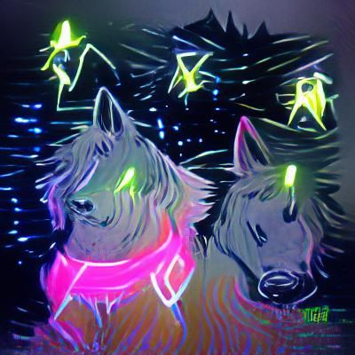 Stars/wolves glowing neon anime - AI Generated Artwork - NightCafe Creator
