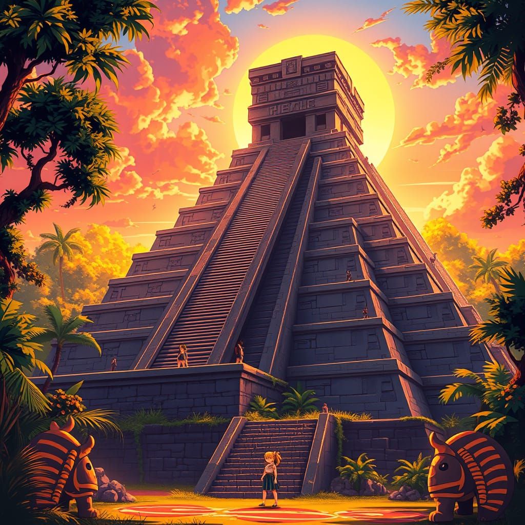 Anime Mesoamerican Pyramid Illustration: Aztec & M... - AI Art