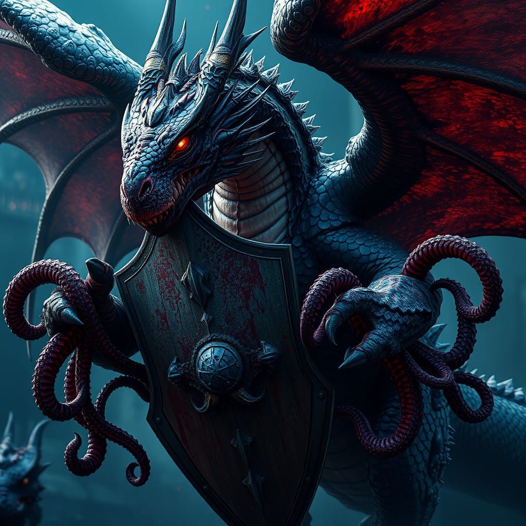 Surreal Avian Dragon Warrior with Suckered Tentacl... - AI Art