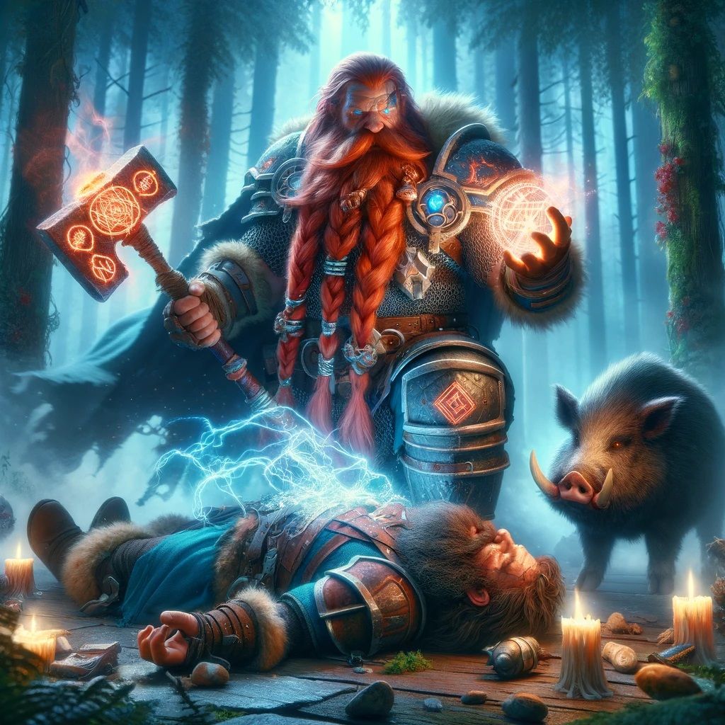 Forge Cleric healing a fallen dwarf - AI Generated Artwork - NightCafe ...