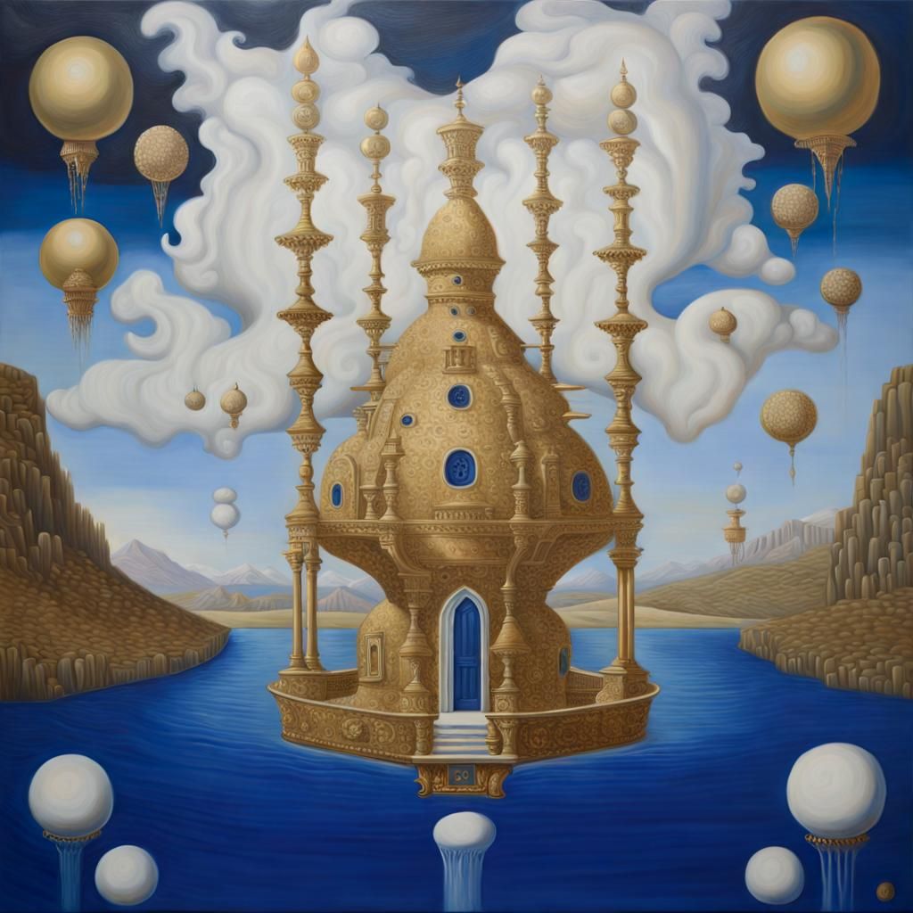 A detailed, surreal oil painting of "Prulf­tusij irj­fum dom­blelp hum ...
