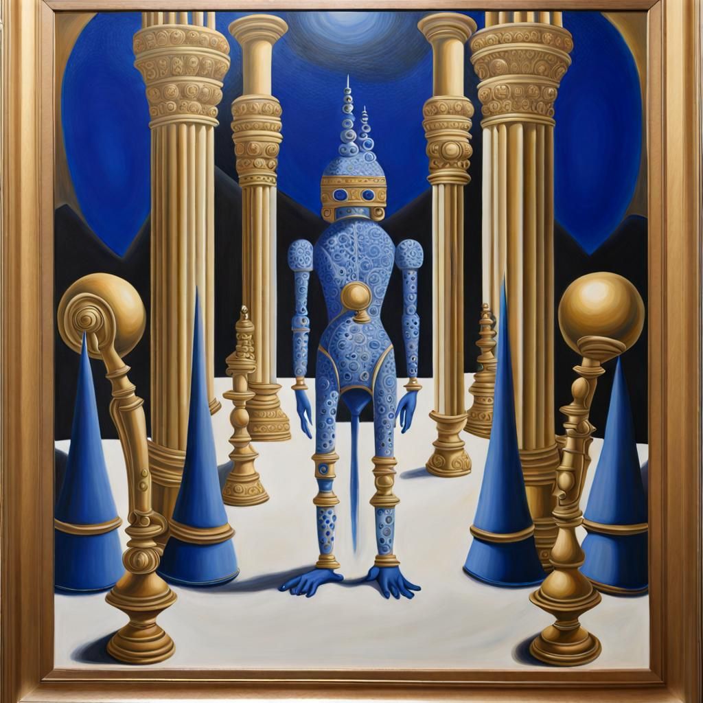 A detailed, surreal oil painting of "Prulf­tusij irj­fum dom­blelp hum ...