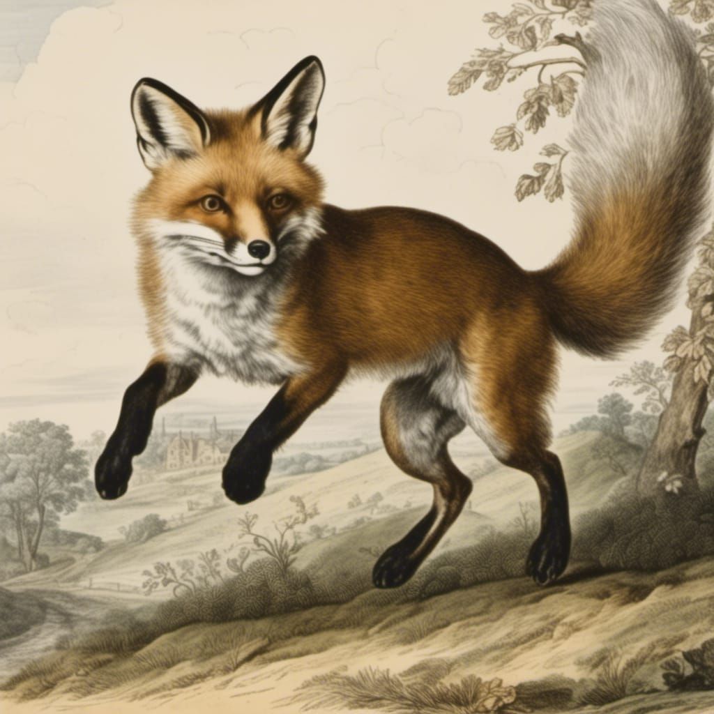 hand-tinted 18th century engraving Fox - AI Generated Artwork ...
