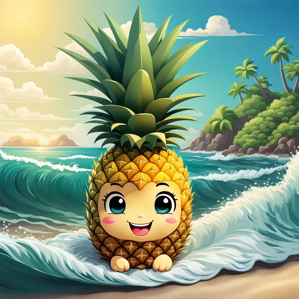 Chibi pineapple on the beach - AI Generated Artwork - NightCafe Creator