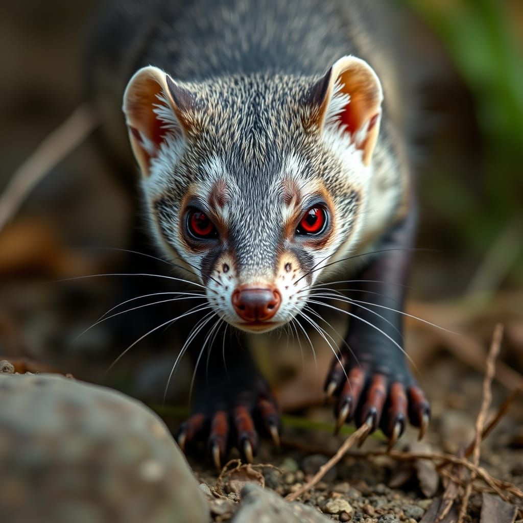 Majestic Red-Eyed Weasel Unleashes Fury - AI Art