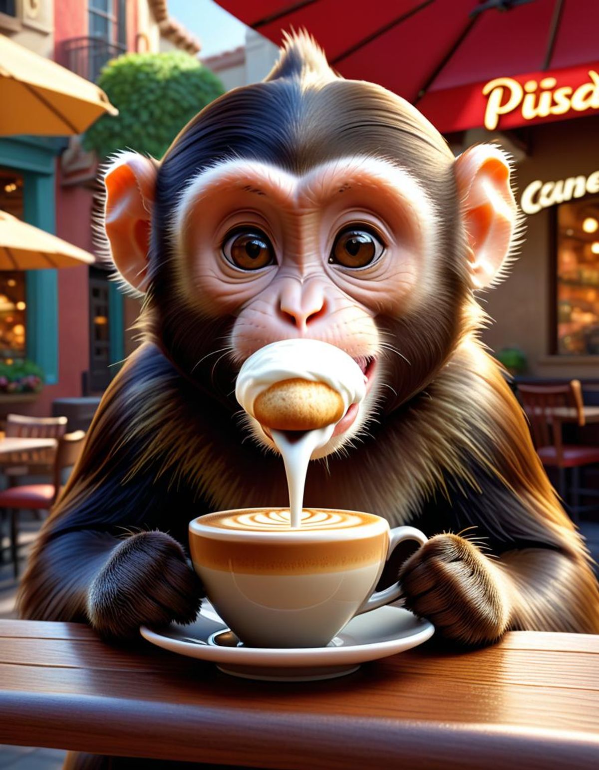 Capuchin monkey drinking a cup of cappuccino. - AI Generated Artwork ...