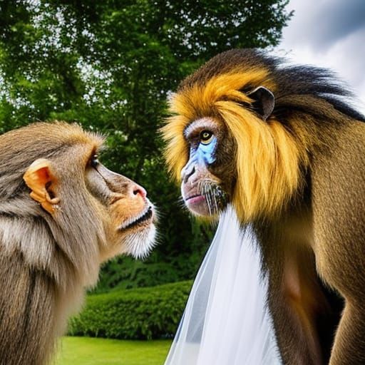 Monkey Photobombing a monkey wedding. The lion is shocked 😯 enchanted ...